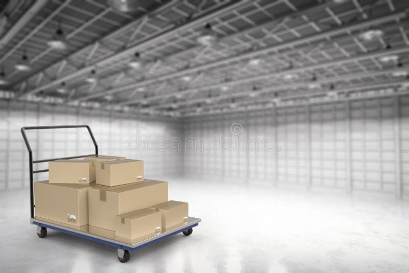 Warehouse Trolley with Heap of Storage Boxes Stock Illustration ...