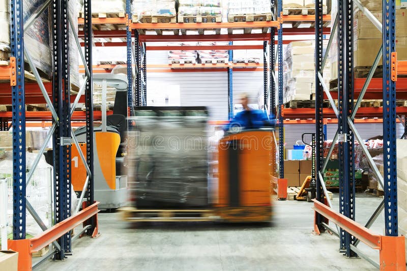 Order Picker Loader in Warehouse Stock Image - Image of installing ...