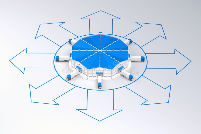 Warehouse with Trucks and Direction Arrows Stock Illustration ...