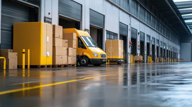 Warehouse Van Unloading Boxes. Logistics and Delivery Operations Scene ...