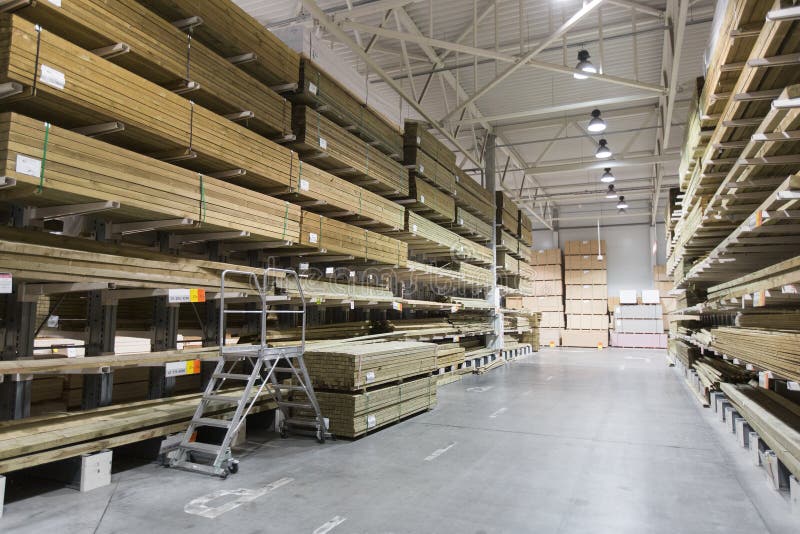 Warehouse with Variety of Timber for Construction and Repair. Delivery ...