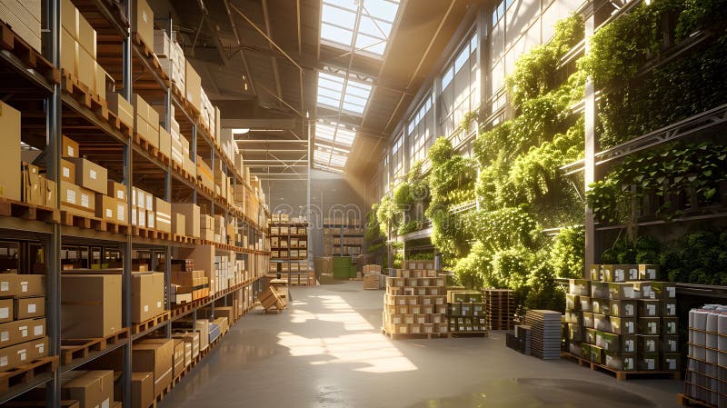 Warehouse with Vertical Garden and Packages Under Skylights Stock ...