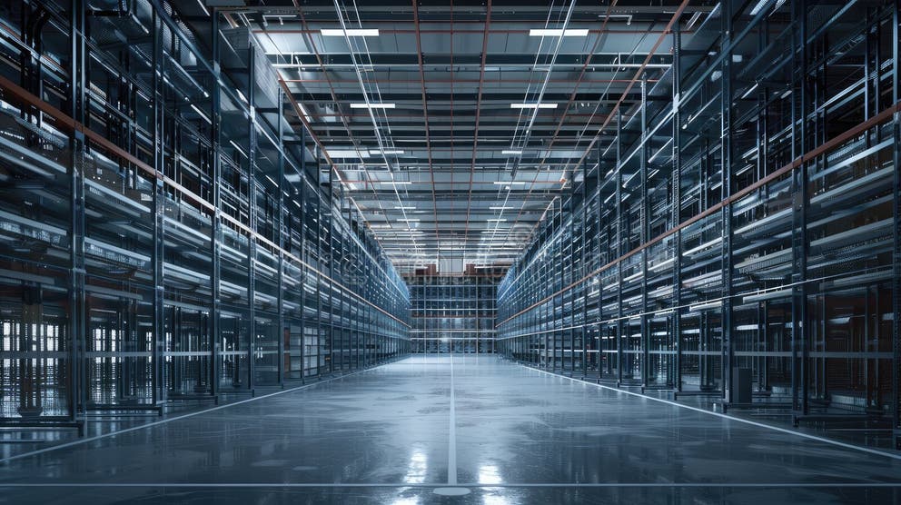 A Warehouse, Where Racks and High-bay Lights Create Captivating ...