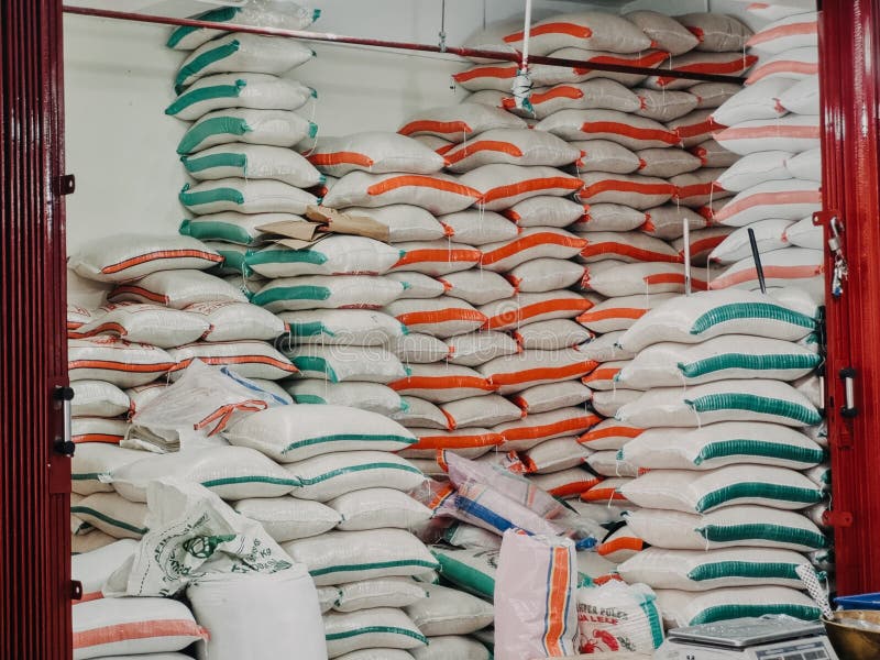 A Warehouse in Which Stacks of Bags of Goods are Stored. Stock Photo ...