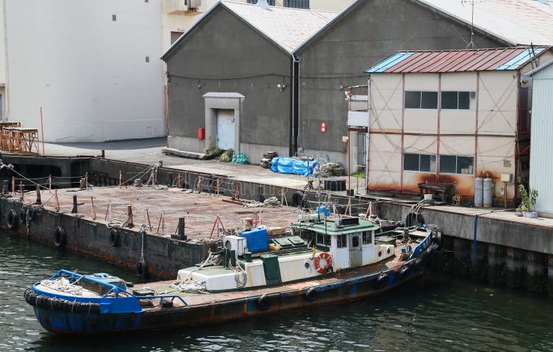 Warehouse and Work Ship at Port of Japan Editorial Photo - Image of ...