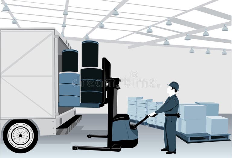 Warehouse and worker stock vector. Illustration of loading - 16581989