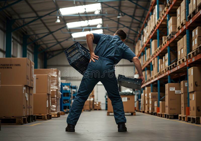 Warehouse worker back pain stock illustration. Illustration of space ...