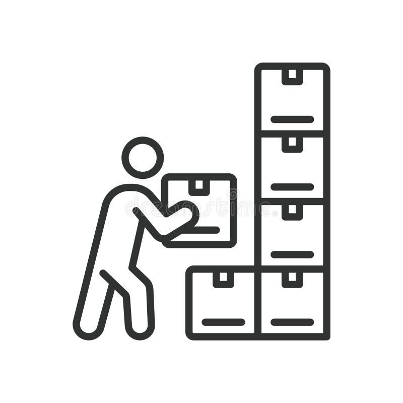 Warehouse Worker with Boxes, Icon in Line Design. Warehouse, Worker ...