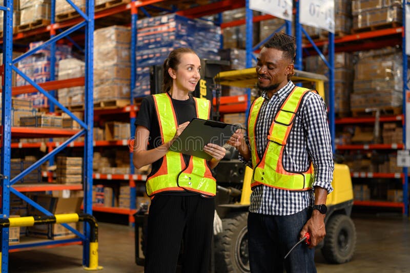 Warehouse Worker Brainstorms Checklist Product To Shelf in Warehouse Store. Industry Logistic ...