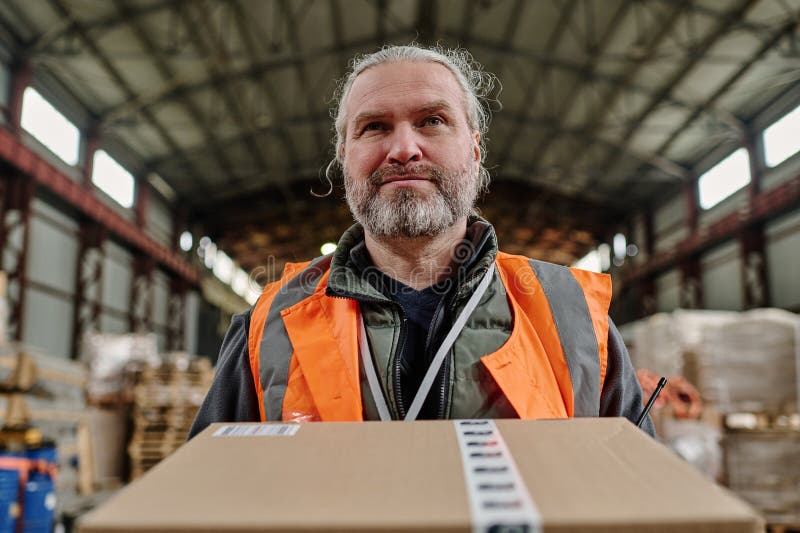 Warehouse Worker Carrying Boxes in Storehouse Stock Photo - Image of ...