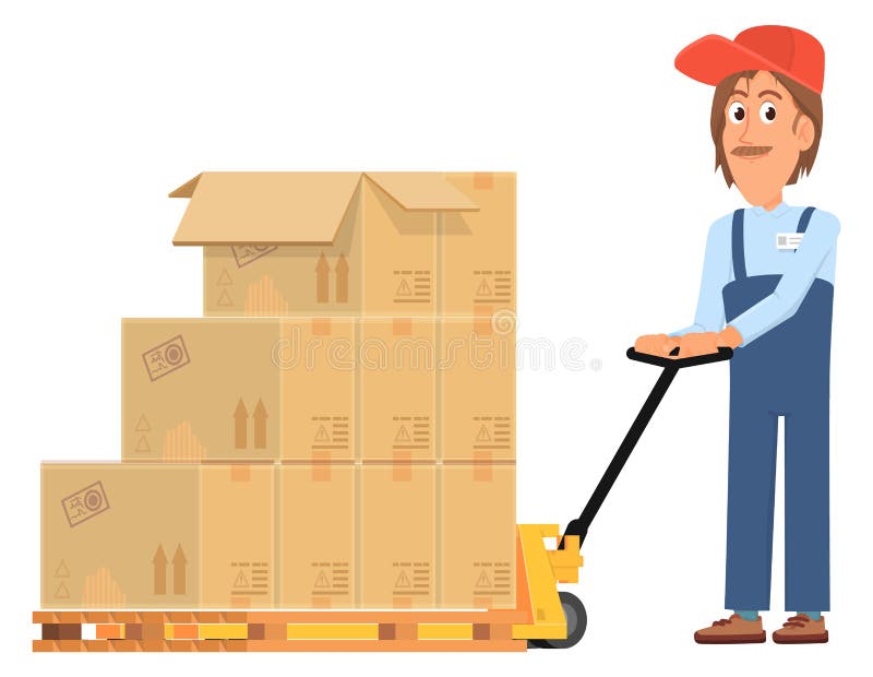 Warehouse Worker Carrying Cardboard Boxes on Warehouse Cargo Cart Stock ... Warehouse Worker Carrying Cardboard Boxes on Warehouse Cargo Cart Stock ...