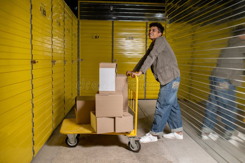 Warehouse Worker Carrying a Loader with the Boxes Stock Photo - Image ...