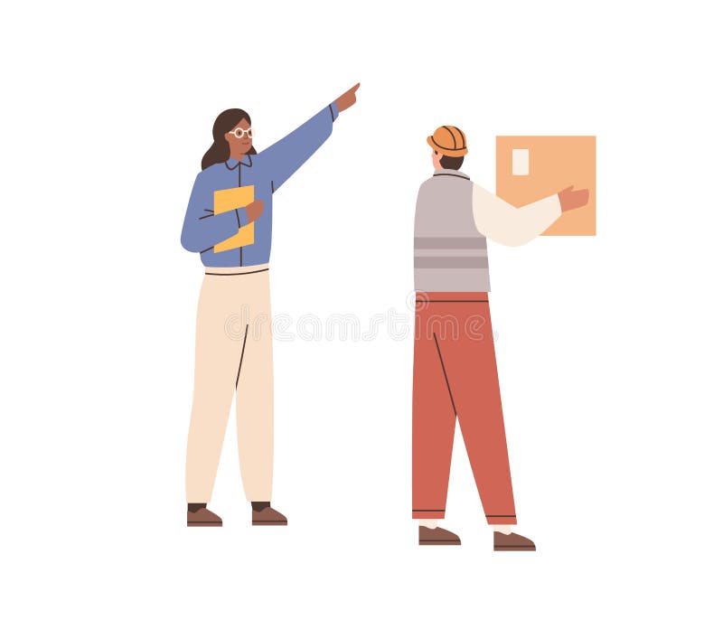 Warehouse Worker with Carton Box and Manager Control His Work, Point ...