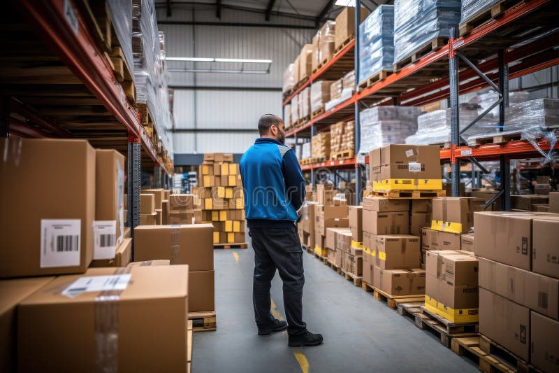Warehouse Worker Checking the Barcode of Parcels Stock Photo - Image of ...