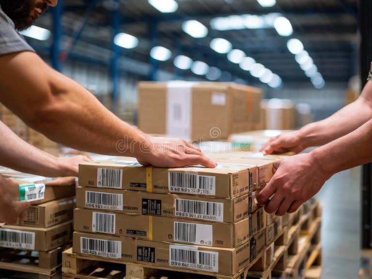 Warehouse Worker Checking Boxes with Digital Tablet in a Warehouse ...