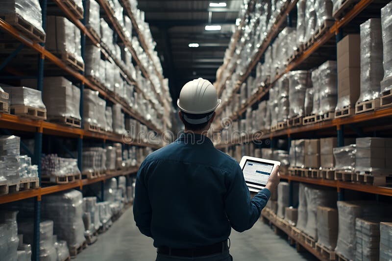 Warehouse Worker Checking Inventory Stock Illustration - Illustration ...