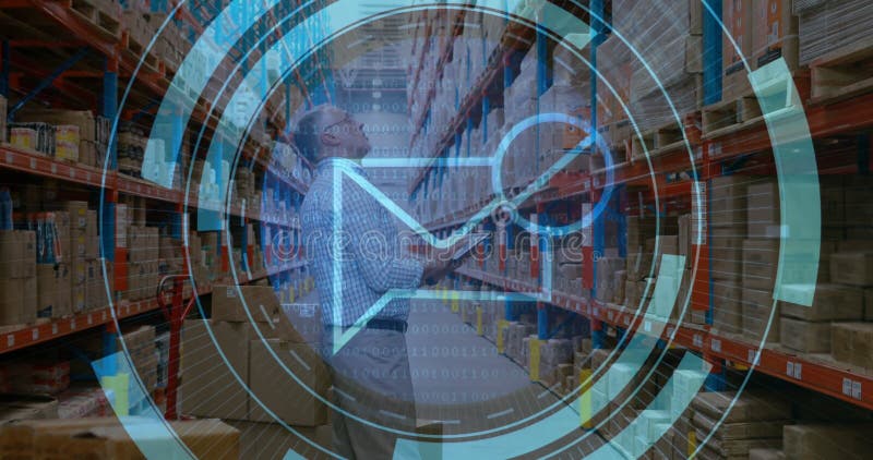 Warehouse Worker Checking Inventory with Digital Data Processing ...