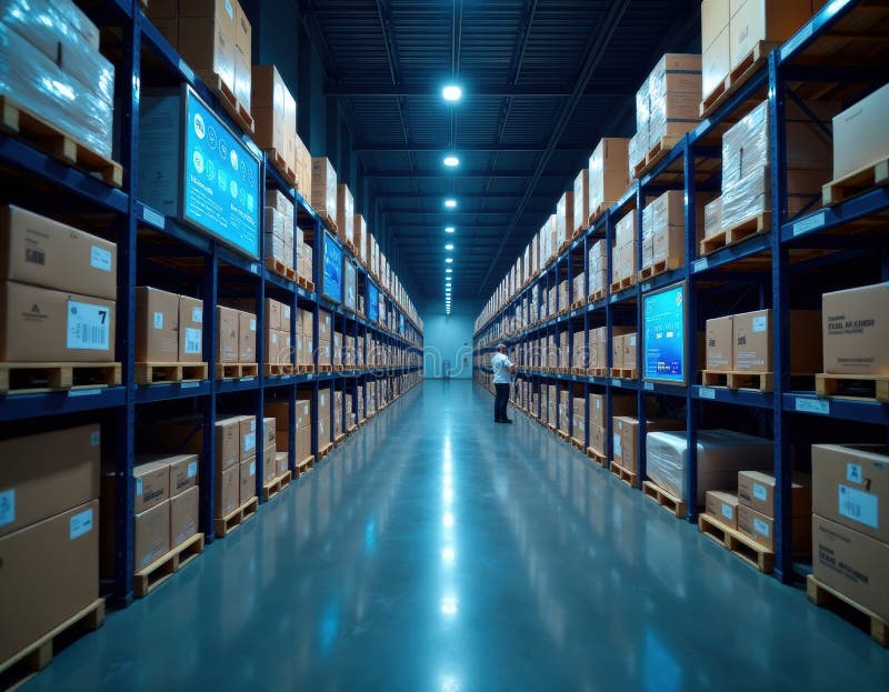 Warehouse Worker Checking Inventory in Modern Distribution Center Stock ...