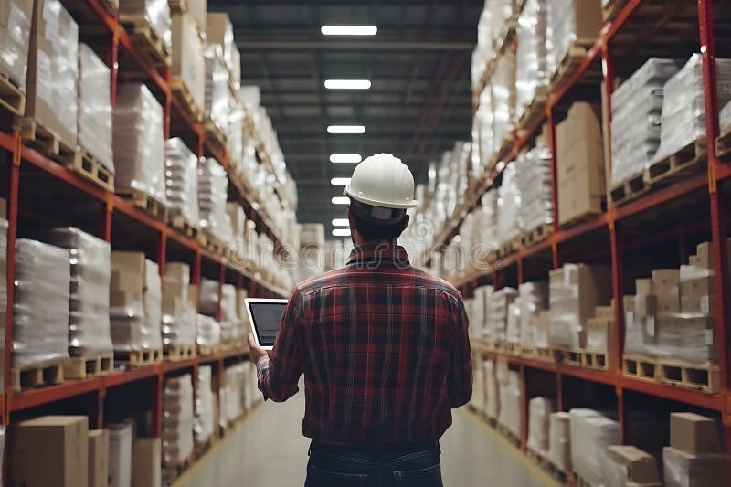 Warehouse Worker Checking Inventory Stock Illustration - Illustration ...