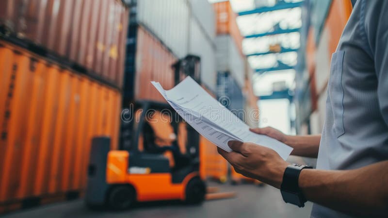 Warehouse Worker Checking Inventory in Warehouse Cargo Freight Ship ...