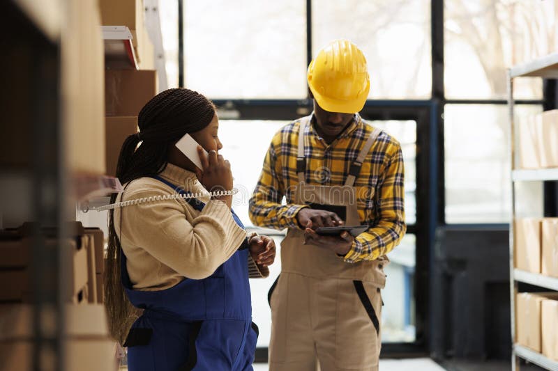 Warehouse Worker Putting Customer Order on Counter for Scanning Stock ...