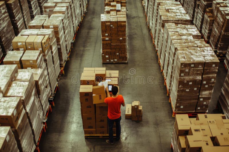 Warehouse Worker Checking Shipping Label on Cardboard Boxes on a Pallet ...