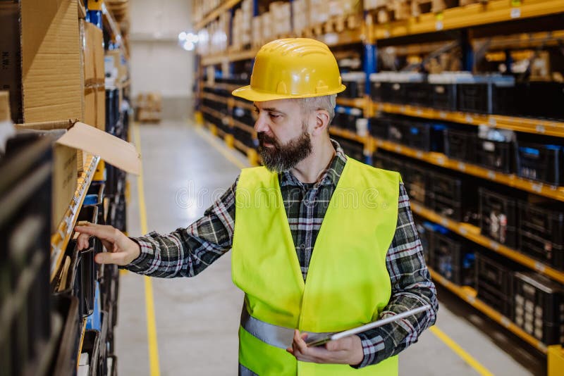 Warehouse Worker Checking Up Stuff in a Warehouse. Stock Photo - Image ...