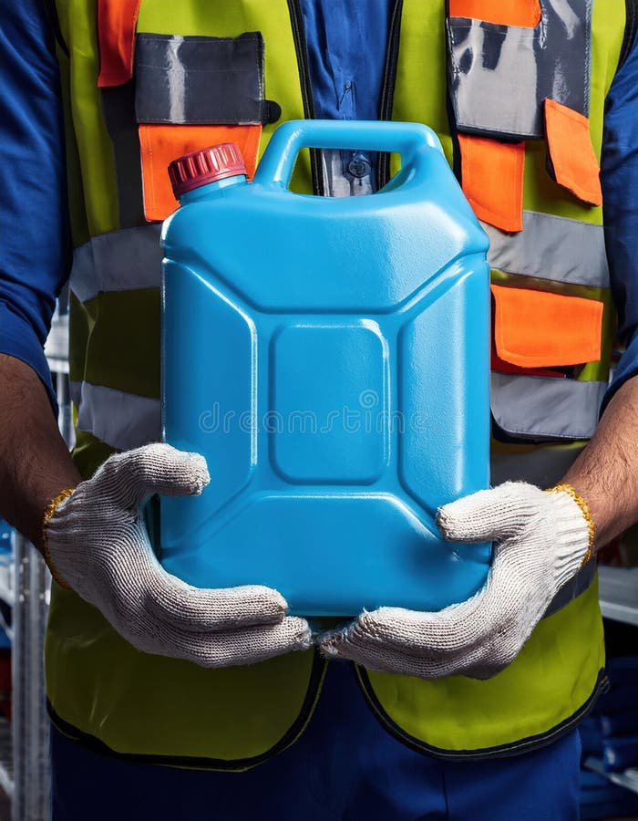 Worker Holds Blue Container in Warehouse during Busy Shift Stock ...