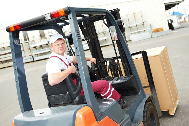 Worker Driver at Warehouse Forklift Stock Image - Image of installing ...