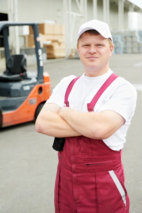 Warehouse Worker Driver in Forklift Stock Photo - Image of machine ...