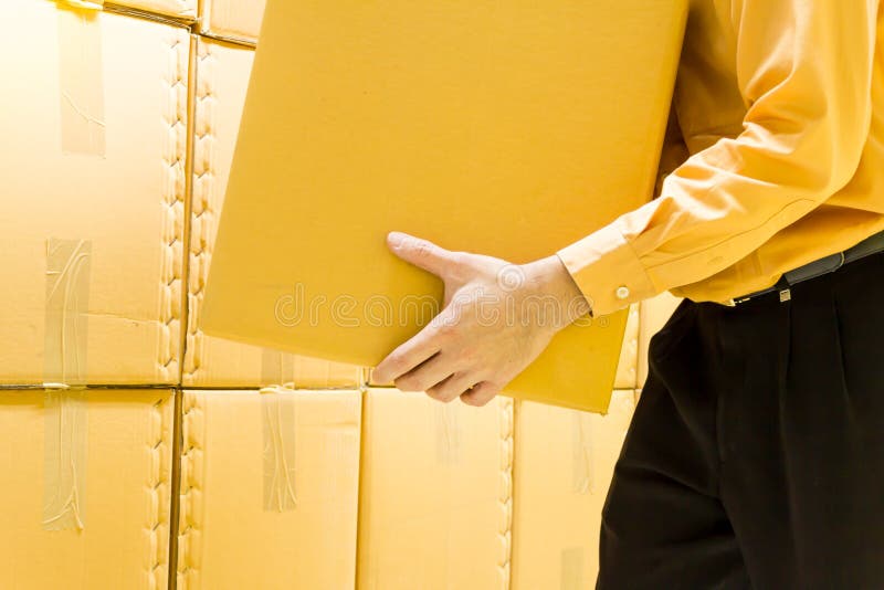 Warehouse Worker Holding Cardboard Boxes. Stock Image - Image of ...