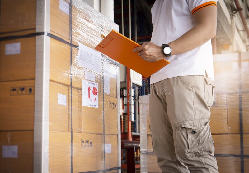 Warehouse Worker Holding Clipboard with Checking Order. Inventory ...