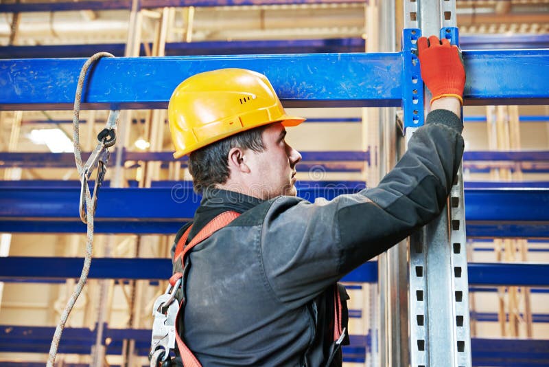 Warehouse Worker Installing Rack Arrangement Stock Photo - Image of ...