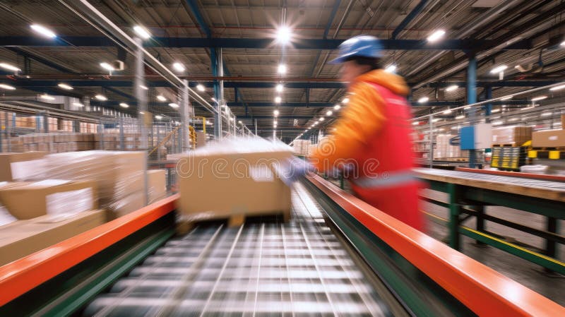 Warehouse Worker Loading Package while Placed on the Rail at Storage ...