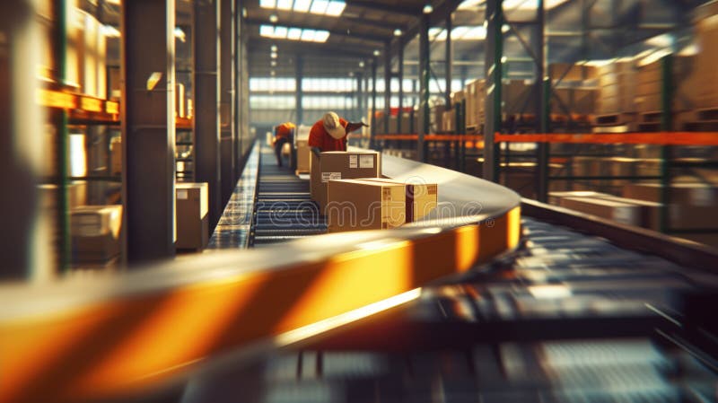 Warehouse Worker Loading Package while Placed on the Rail at Storage ...