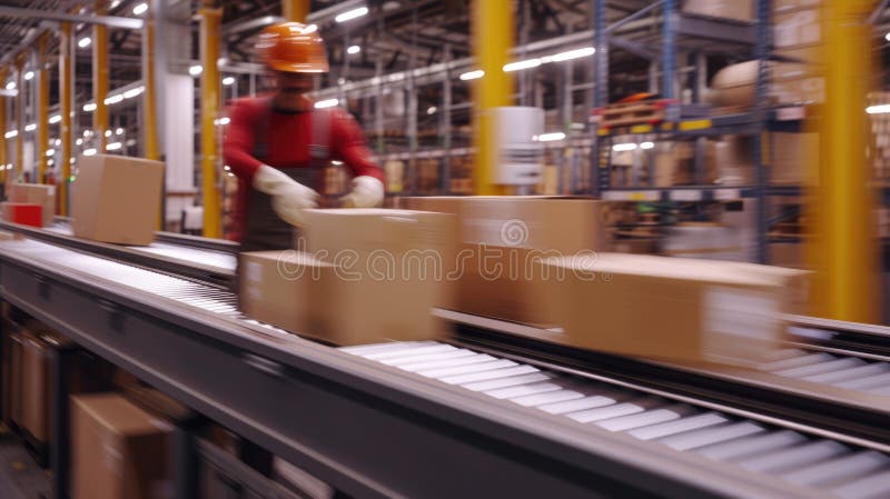 Warehouse Worker Loading Package while Placed on the Rail at Storage ...