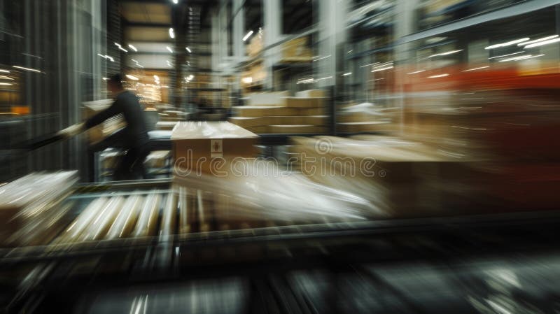 Warehouse Worker Loading Package while Placed on the Rail at Storage ...