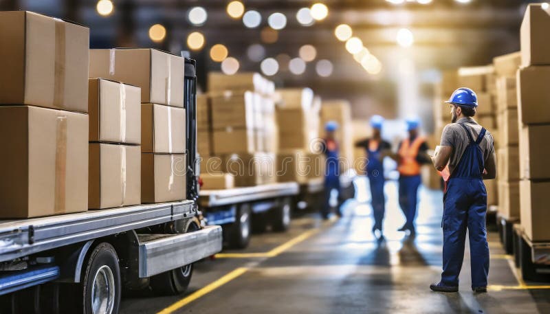 Warehouse Worker Loading Shipment Carton Boxes on Truck To Warehouse ...
