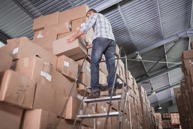 Warehouse Worker Loading Up Pallet Stock Image - Image of angle ...