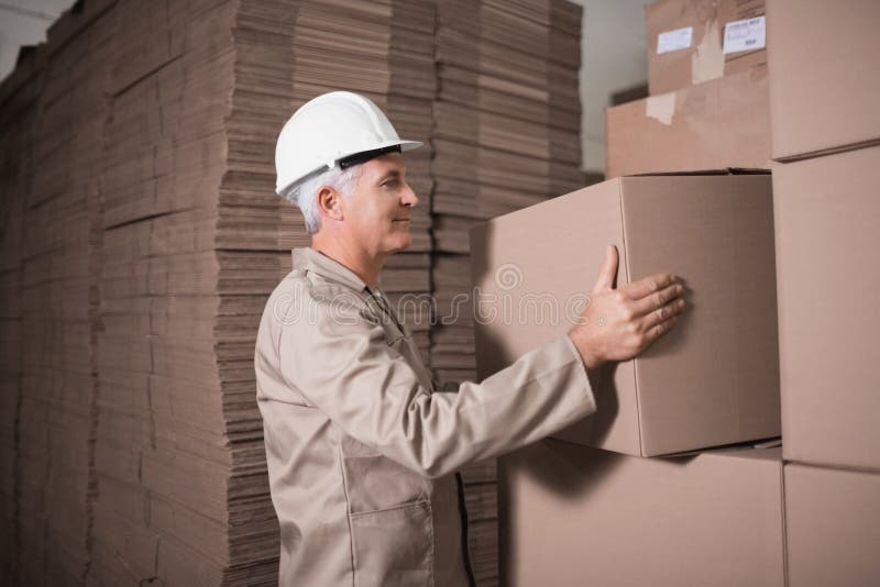 Warehouse Worker Loading Up Pallet Stock Image - Image of adult ...