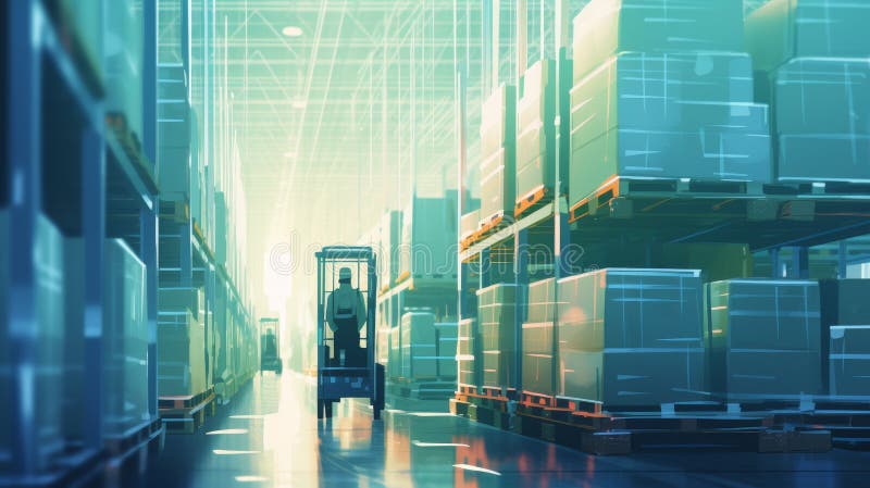 Warehouse Worker Maneuvering Light Pallet Truck within Distribution ...