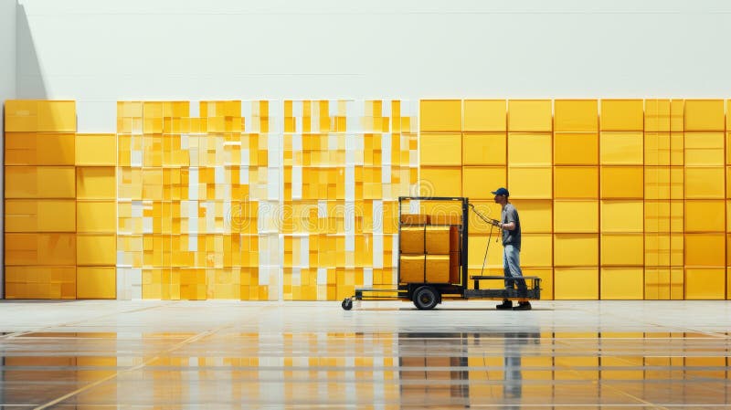Warehouse Worker Maneuvers Pallet Truck through Distribution Center ...