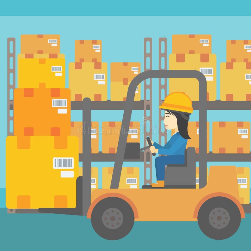 Worker Moving Load by Forklift Truck Stock Vector - Illustration of ...