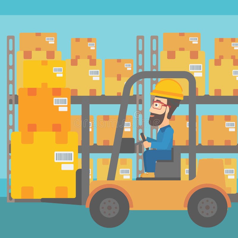 Worker Moving Load by Forklift Truck Stock Vector - Illustration of ...