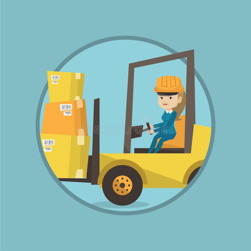 Worker Moving Load by Forklift Truck Stock Vector - Illustration of ...