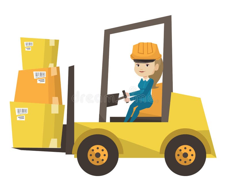 Worker Moving Load by Forklift Truck Stock Vector - Illustration of ...
