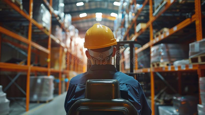 Warehouse Worker Operates a Forklift in a Warehouse, Warehouse ...