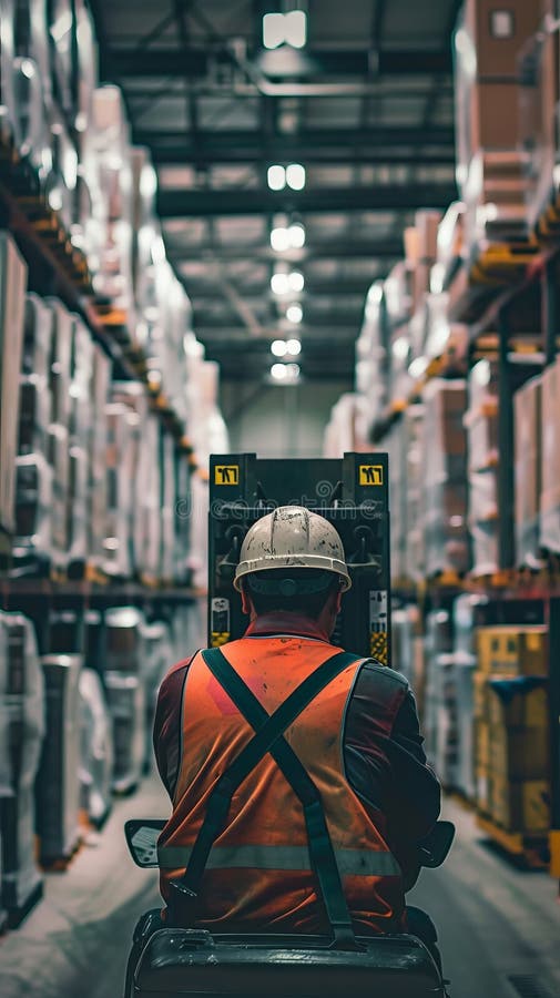 Warehouse Worker Operates a Forklift in a Warehouse, Warehouse ...