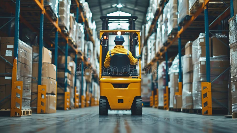 Warehouse Worker Operates a Forklift in a Warehouse, Warehouse ...
