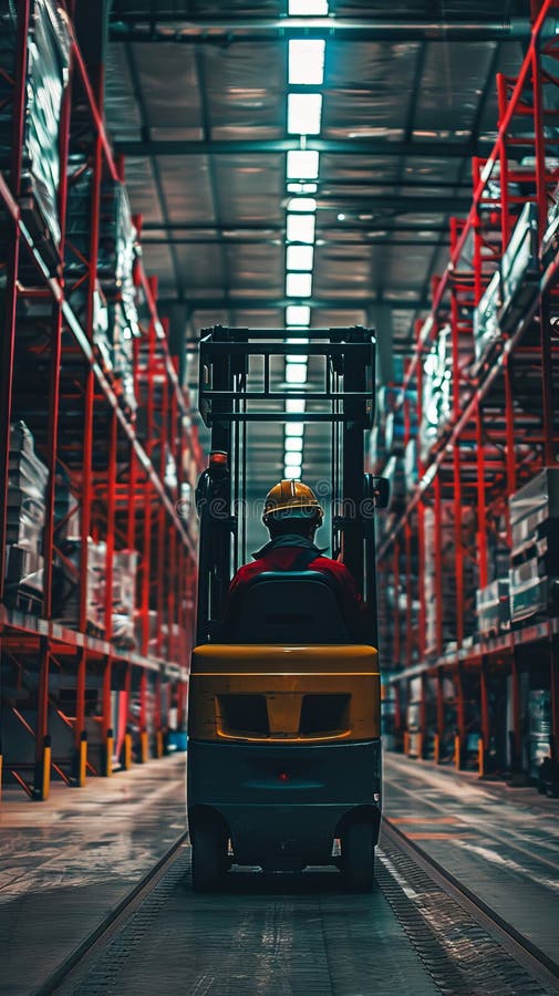 Warehouse Worker Operates a Forklift in a Warehouse, Warehouse ...